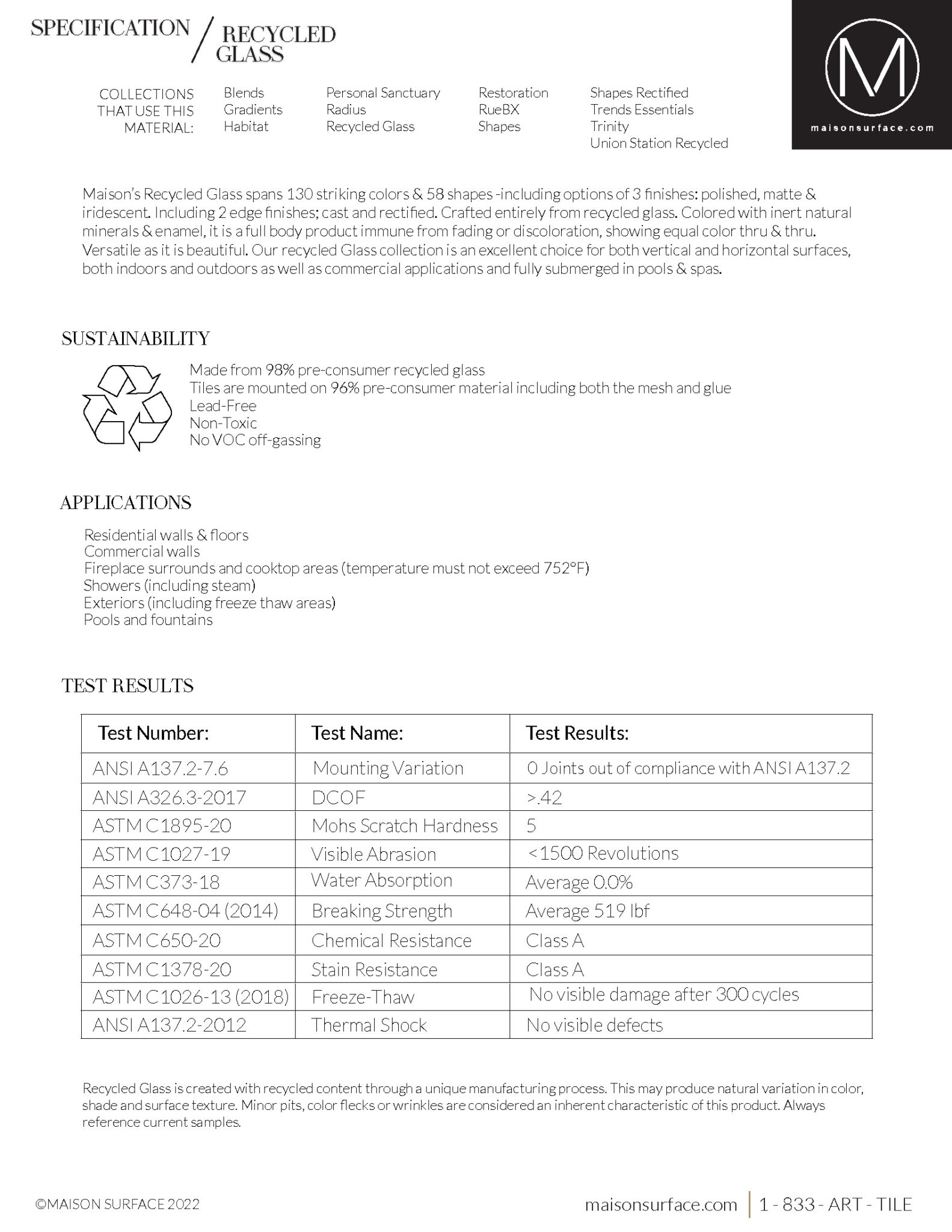 Maintenance | Specification | Maison Surface USA